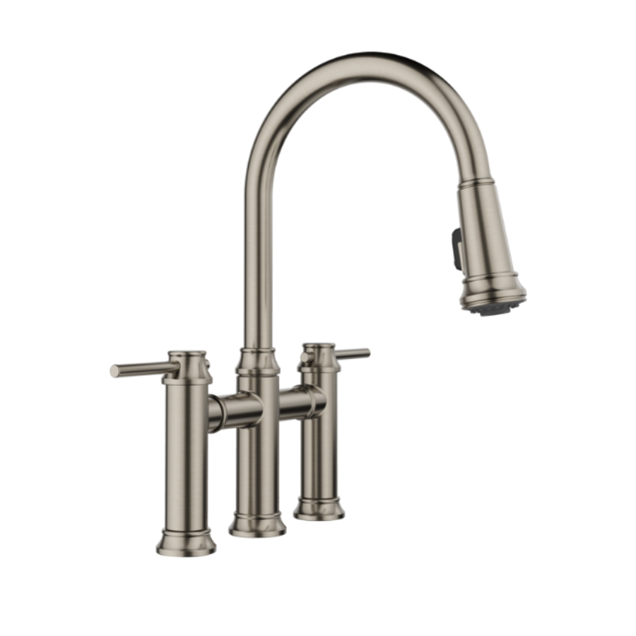 443273 - Empressa Pull-Down Dual-Spray Bridge Faucet - Satin Platinum ...