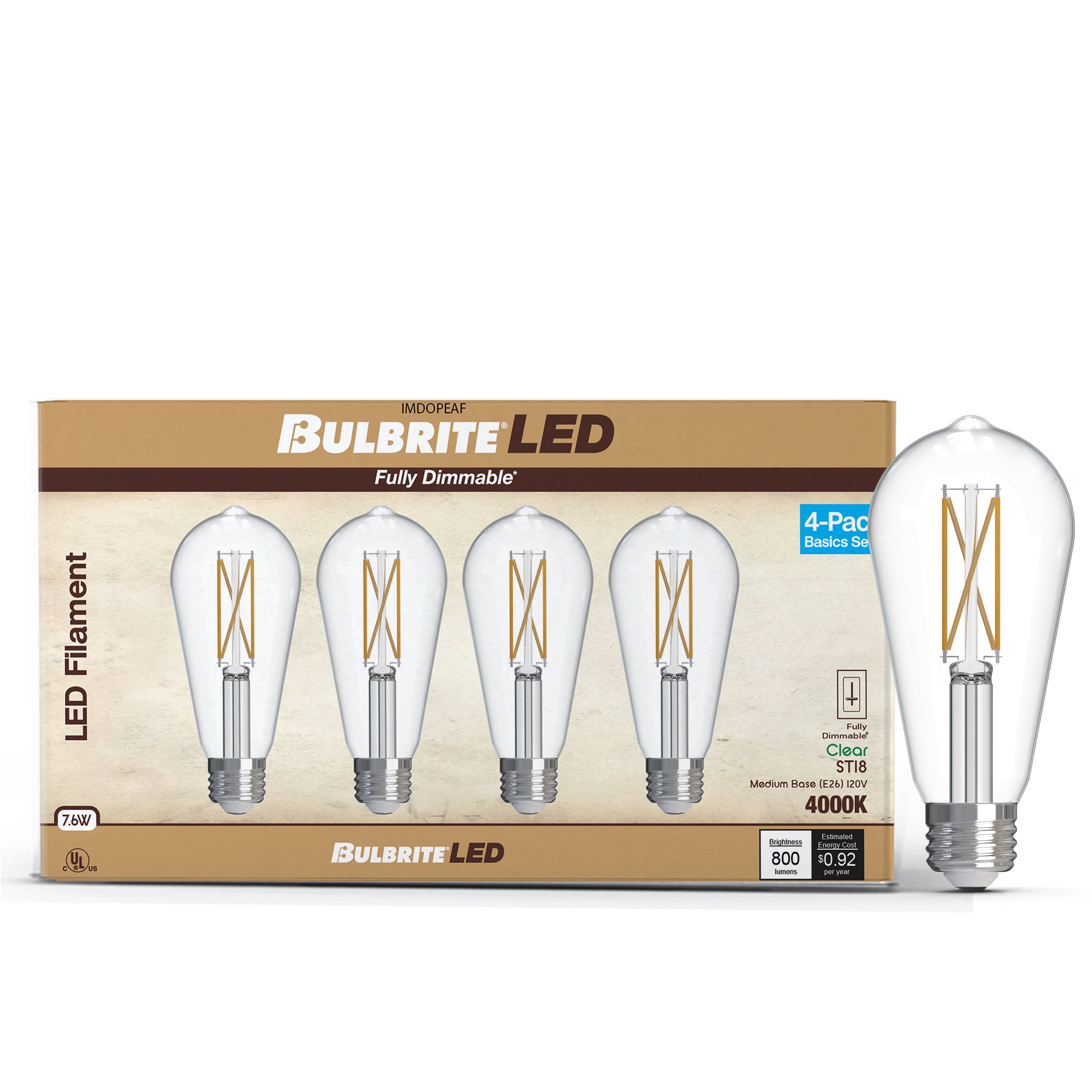 776244 - Filaments Dimmable Clear Glass ST18 LED Light Bulb - 7.6 Watt ...