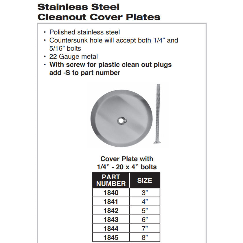 1843 - 6" Stainless Steel Cleanout Cover Plate – SupplyStop.com