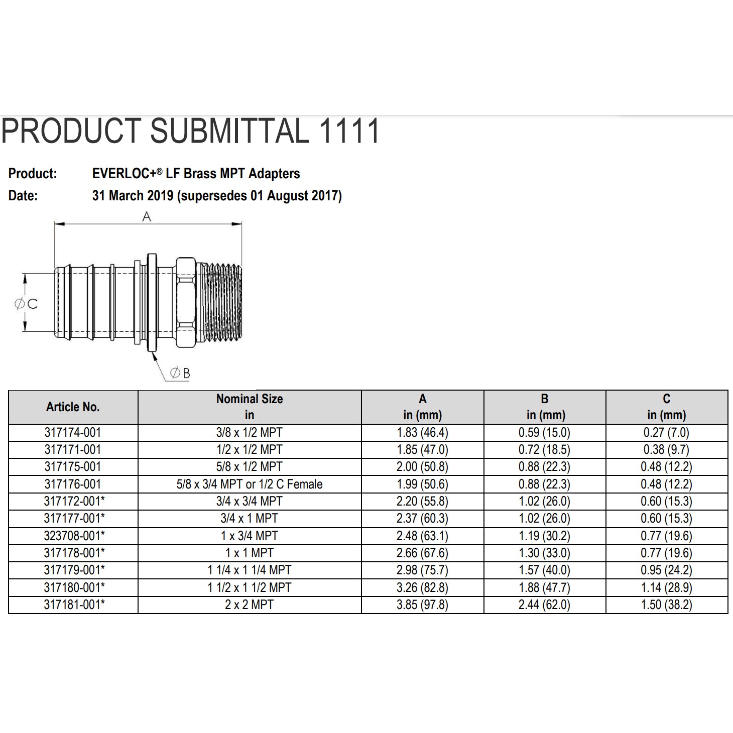 Rehau 323708-001 - 1" x 3/4" MPT EVERLOC+ LF Brass Adapter – SupplyStop.com