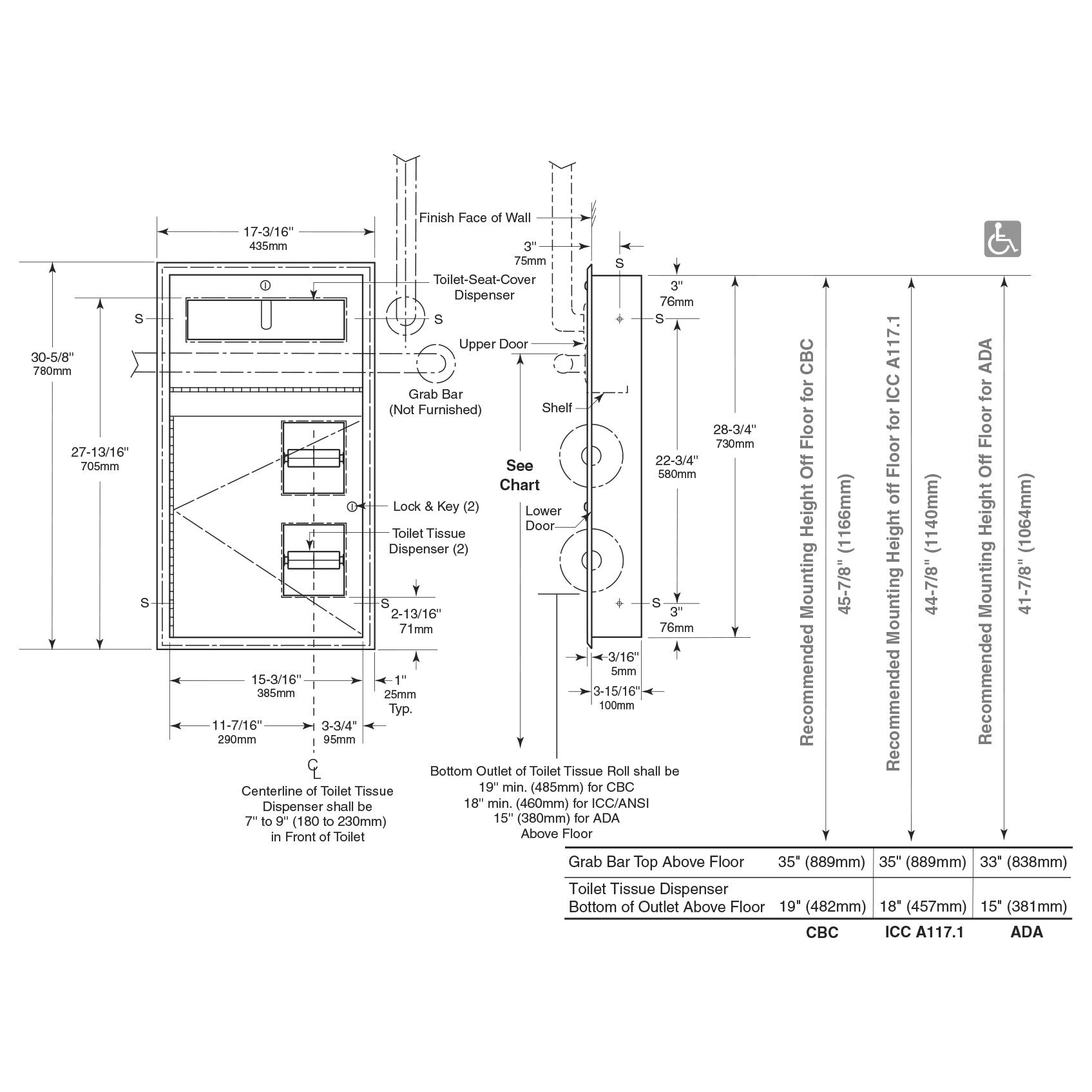 Bobrick 3474 - ClassicSeries Recessed Seat Cover and Toilet Tissue Dis ...