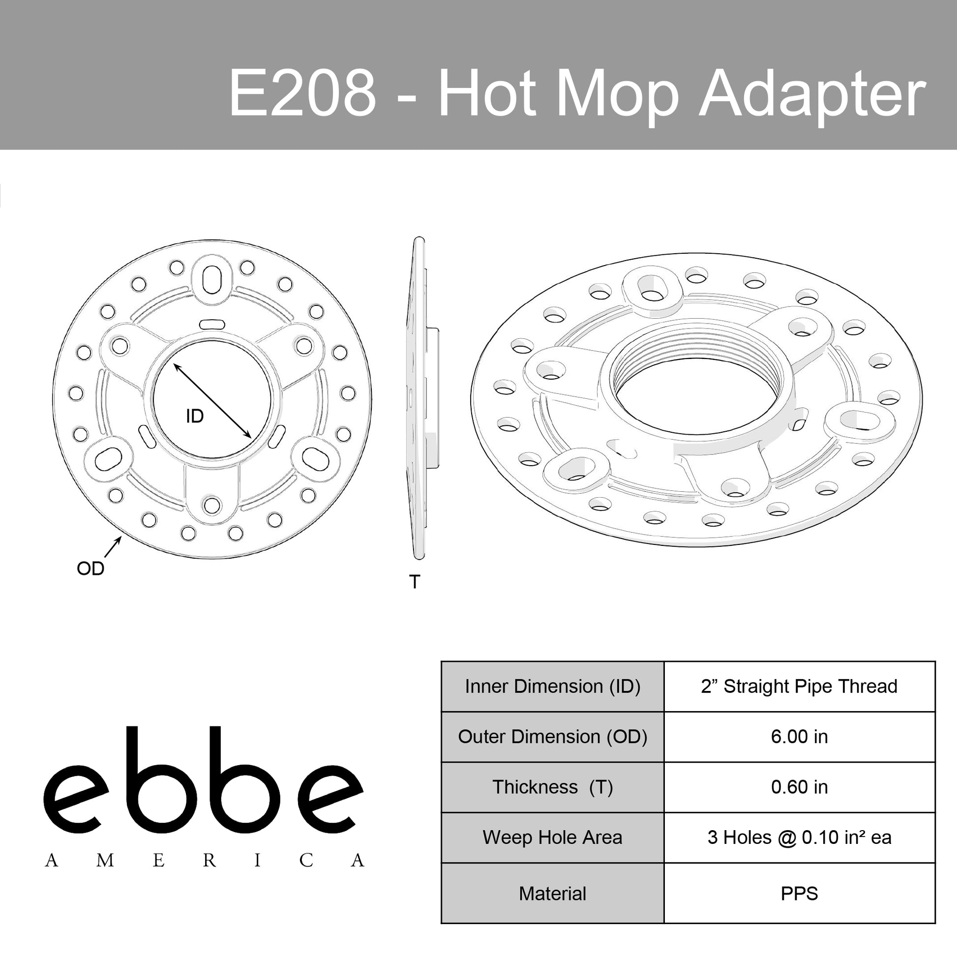 E208 - Hot Mop Adapter Kit, includes Hot Mop Plate and Square Riser ...