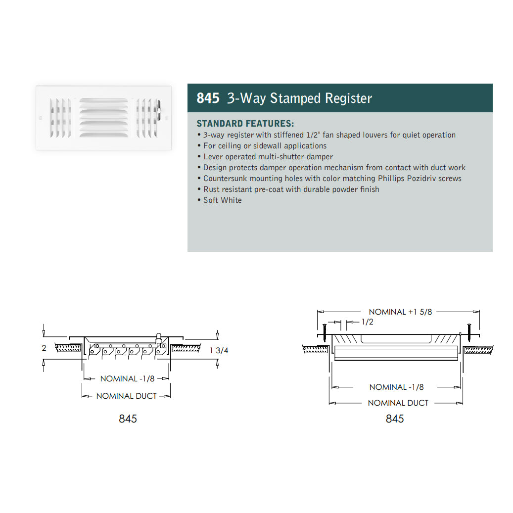Shoemaker 845 - 12" x 6" 3-Way Stamped Register in White – SupplyStop.com