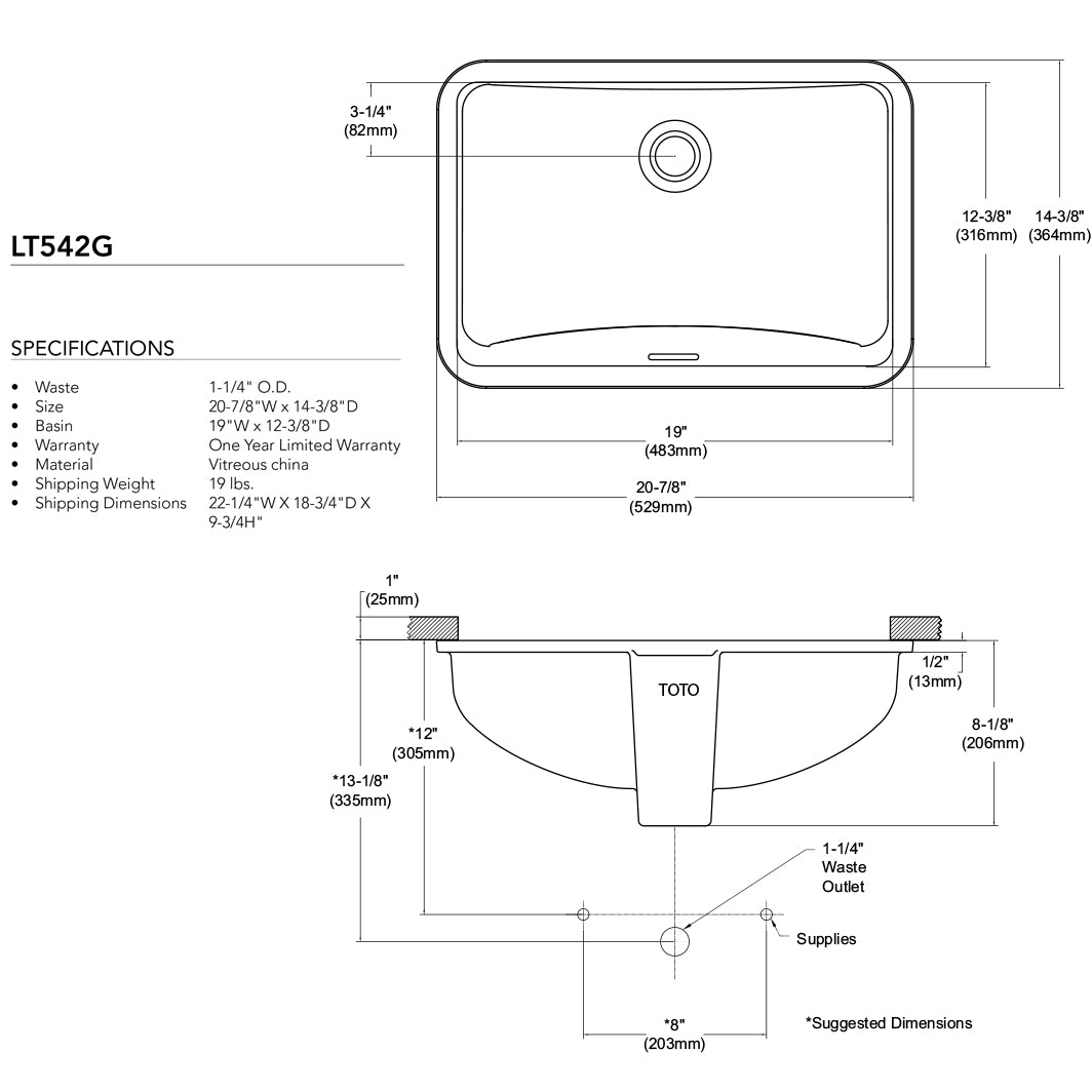 Toto LT542G#01 - 19" X 12-3/8" Undermount Bathroom Sink - Cotton White ...